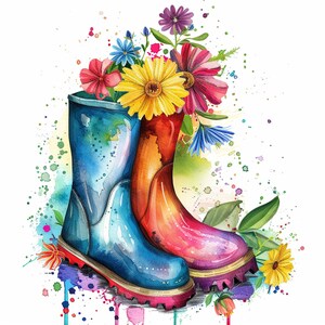 12 Garden Boots Clipart Bundle, Hello Spring Png Designs, Garden ...