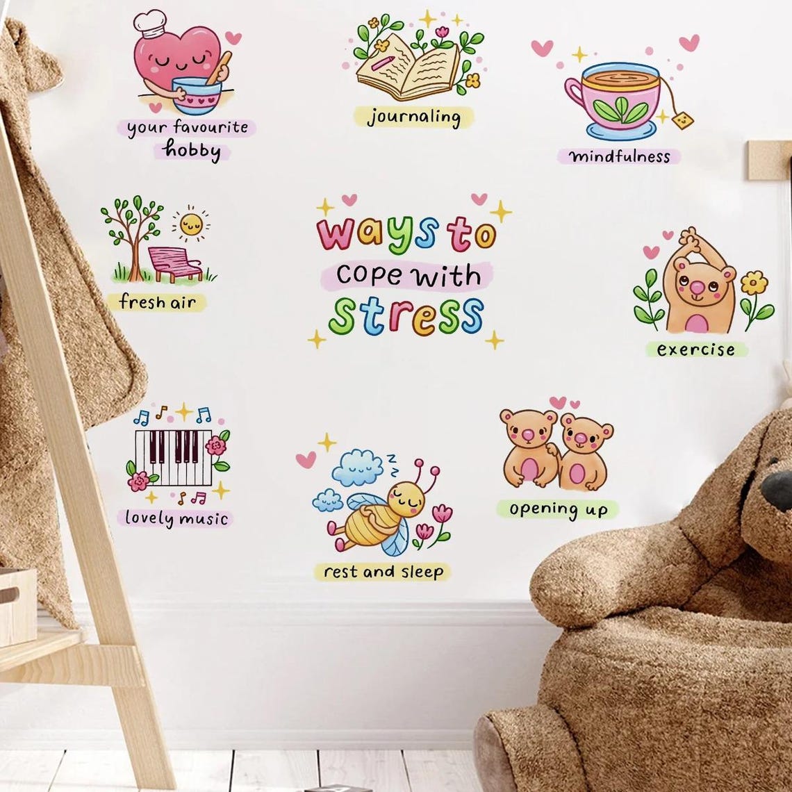 Cartoon “ways to Cope With Stress” Wall Sticker – Educational Vinyl ...