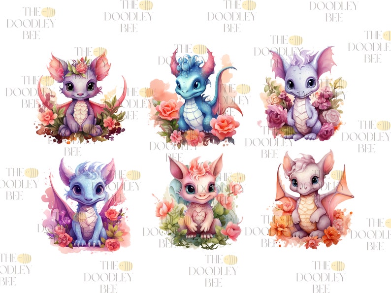 Watercolor Baby Dragon Clipart, Fairy Tale Clipart Bundle, Beautiful ...