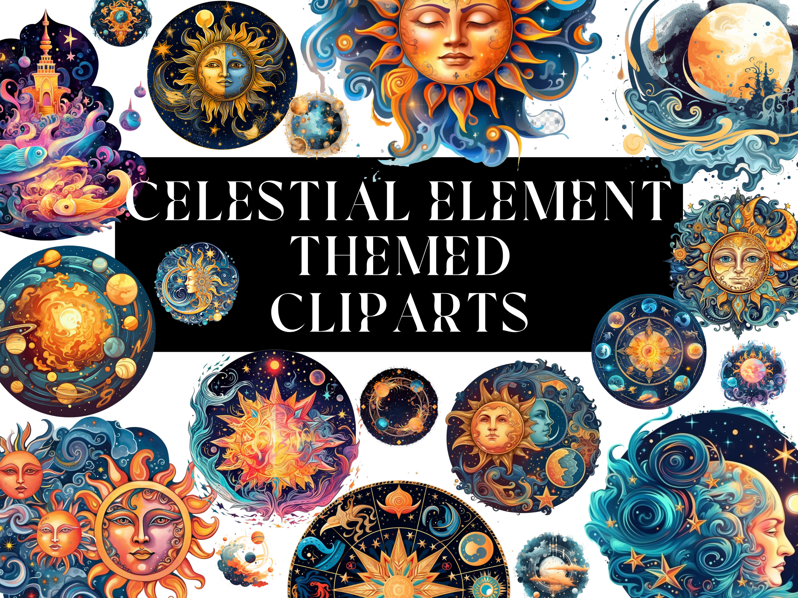 22 Celestial Elements Themed Clipart Bundle With Transparent - Etsy