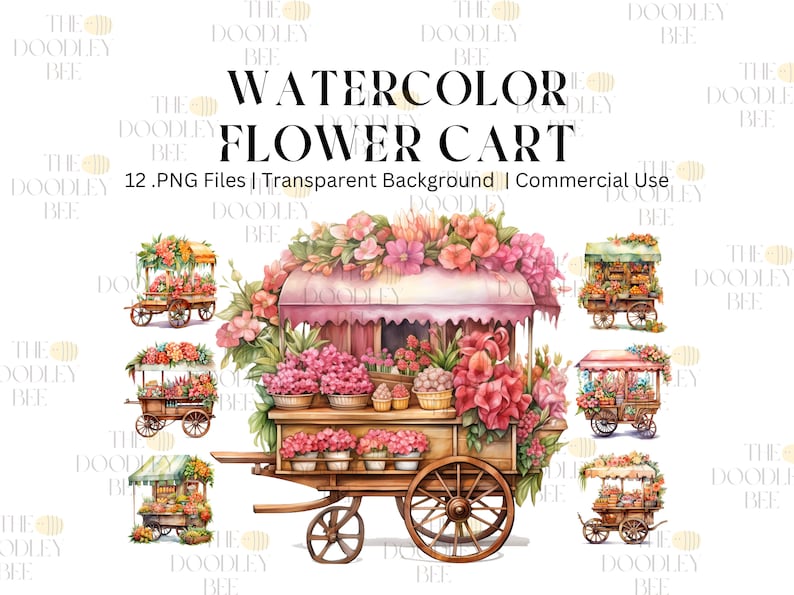 Watercolor Flower Carts Clipart Bundle 12 Digital Download - Etsy