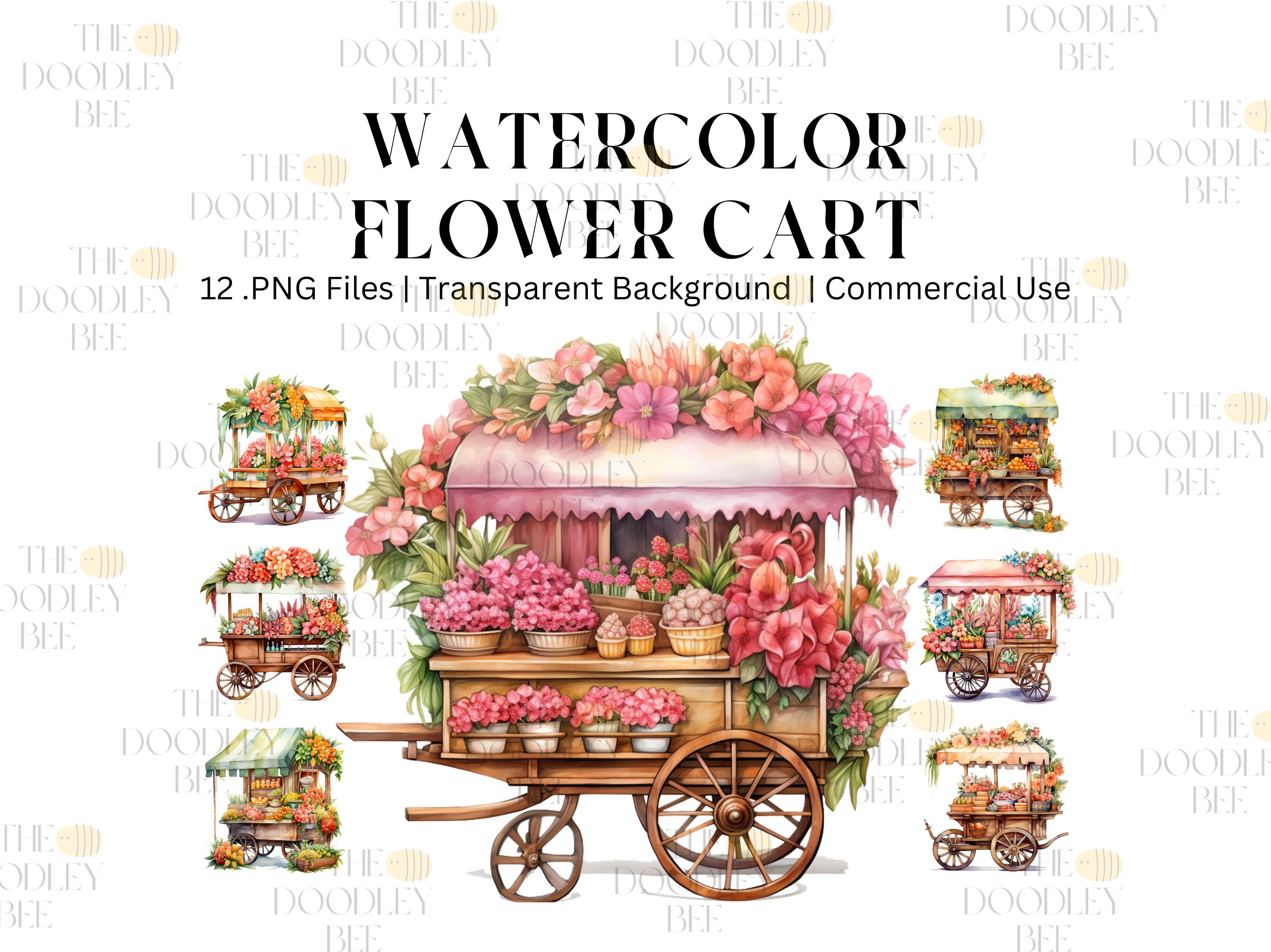 Watercolor Flower Carts Clipart Bundle 12 Digital Download - Etsy