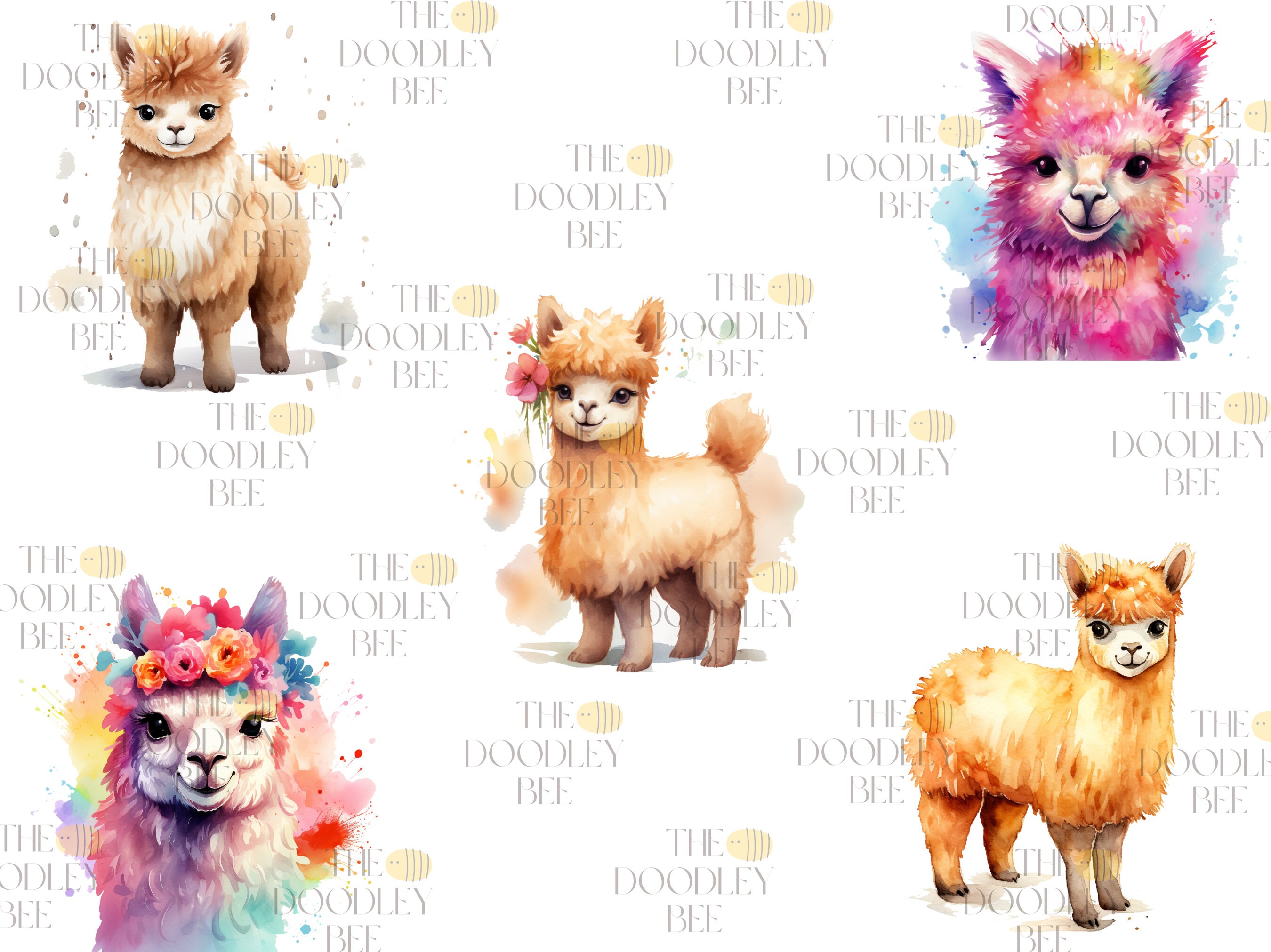 20 Cute Alpaca Watercolor PNG Clipart Bundle, Commercial Use, Digital ...