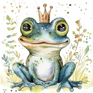 Watercolor Prince Charming Frog Clipart Bundle, Frog PNG Graphics ...