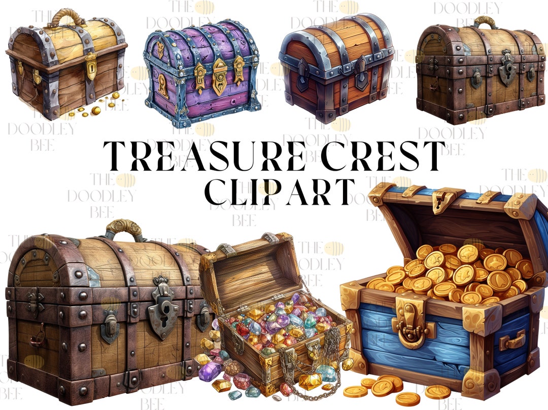 Watercolor Treasure Chest Clipart 10 High Quality Jpgs Nursery Art ...
