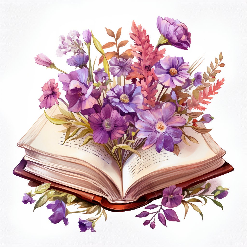Flowers & Books Clipart, 10 High Quality Pngs, Stack of Books Clipart ...