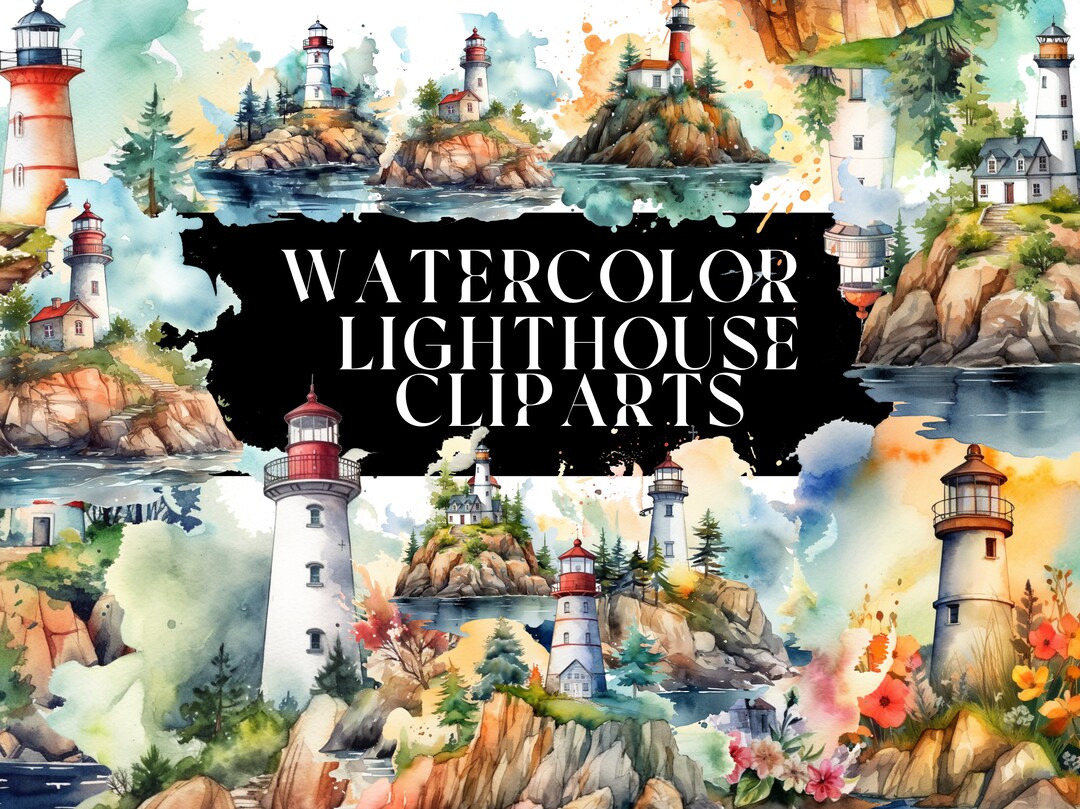 Watercolor Lighthouse Clipart, Clipart Bundle, Commercial Use, Digital ...