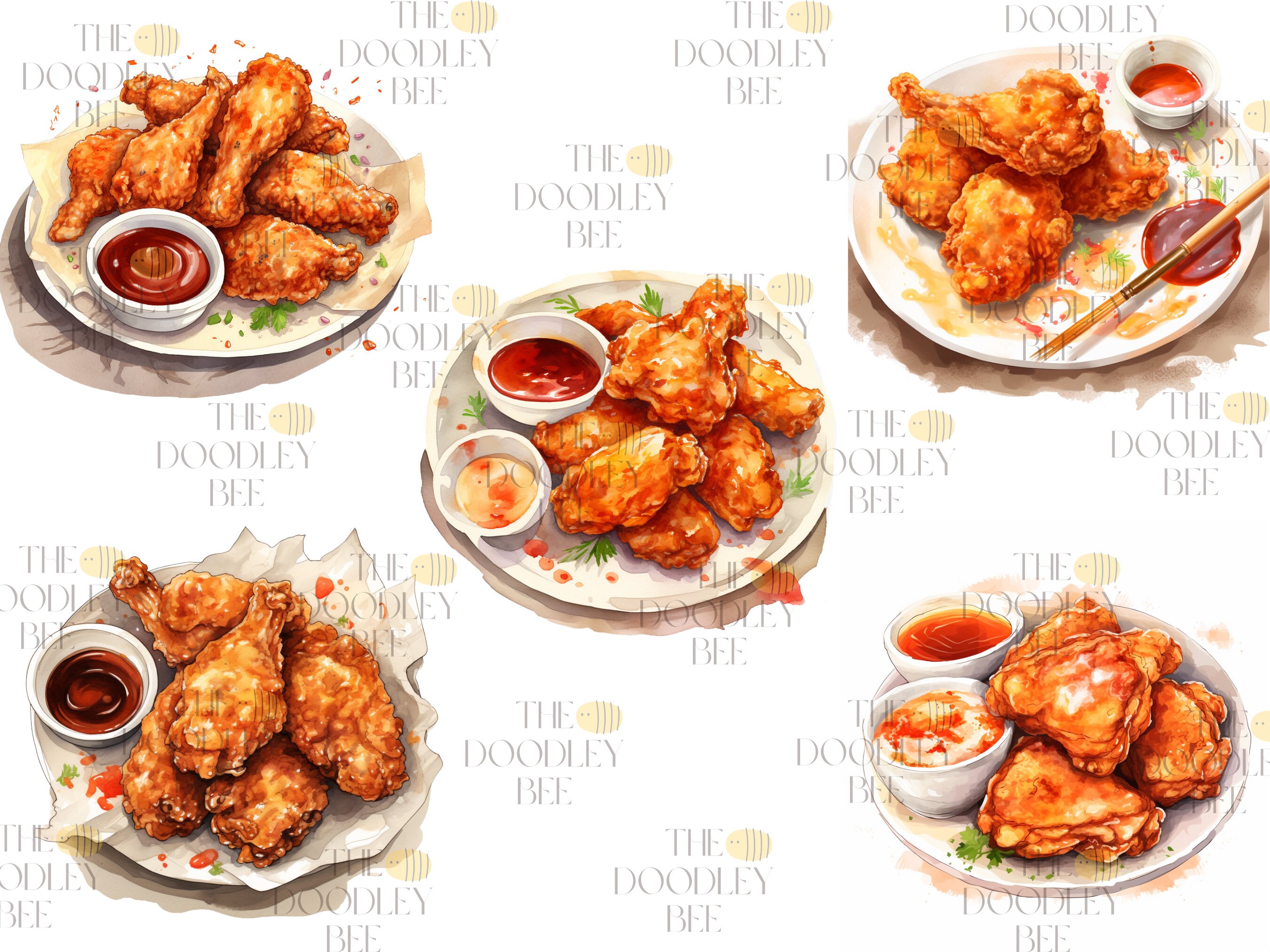 20 Fried Chicken Watercolor Clipart PNG Bundle, Commercial Use, Digital ...