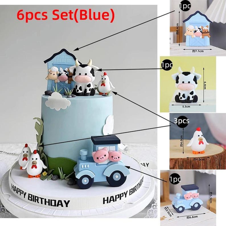 Farm Animal Cake Toppers – Rustic Cow, Pig, and Highland Cattle ...