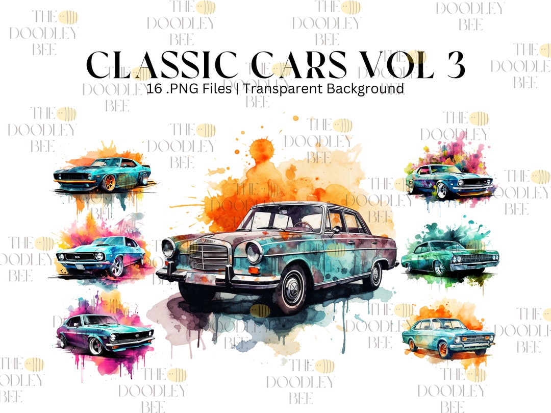 Vintage Cars Clipart, Classic Car Clipart, Scrapbooking, Junk Journal ...