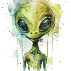 Watercolor Alien Clipart Bundle, Space Clipart Bundle, Outer Space Png ...