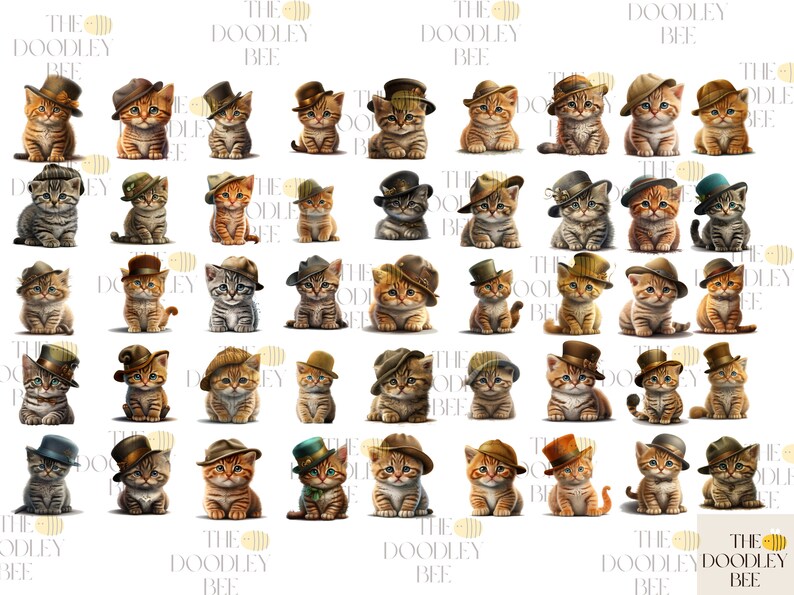 Cute Kawaii Cat Clipart Bundle 50 PNG Designs for Animal Stickers Black ...