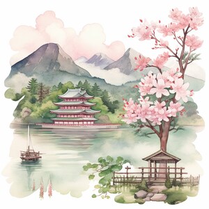 Japanese Landscape Clipart 12 High Quality Pngs Watercolor Art, Digital ...