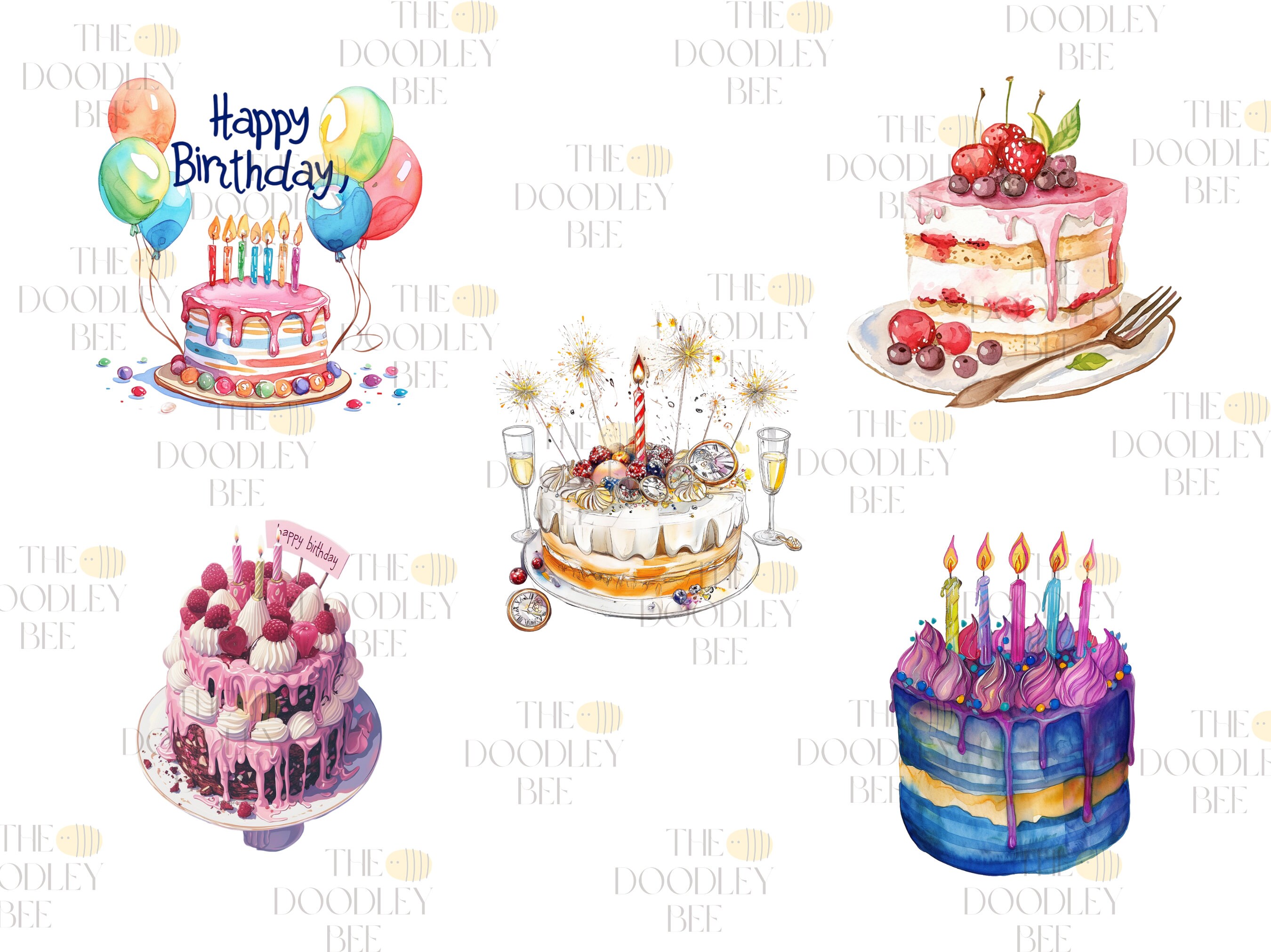 Watercolor Birthday Cakes Clipart, 25 High Quality Pngs, Nursery Art ...