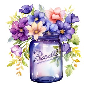 High Quality, Mason Jar Flowers Clipart PNG - Digital Download - Great ...