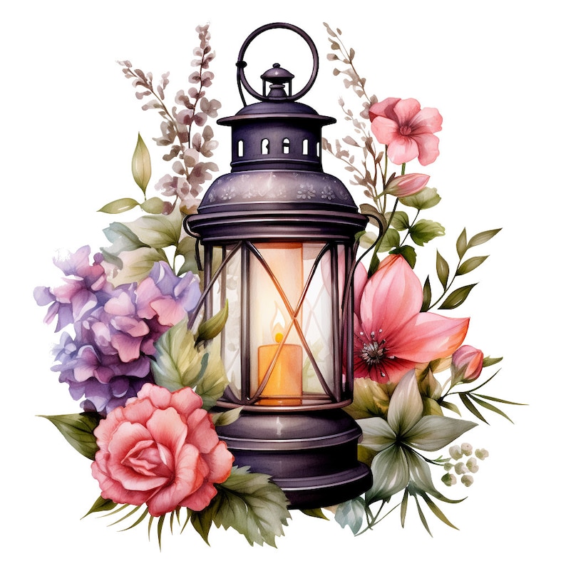Watercolor Cottage Core Lanterns Clipart, Clipart Bundle, Commercial ...