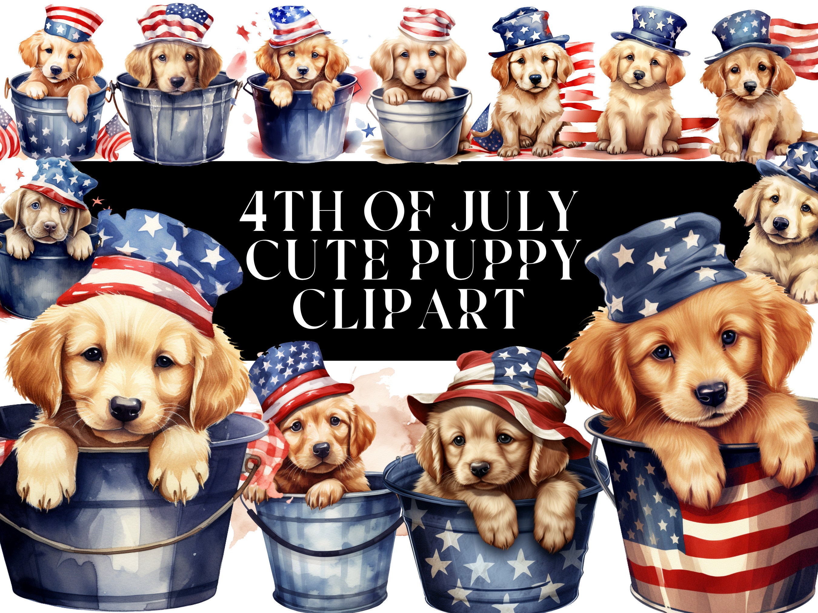 33 4th of July Cute Puppy Clipart Bundle for Commercial Use - Etsy