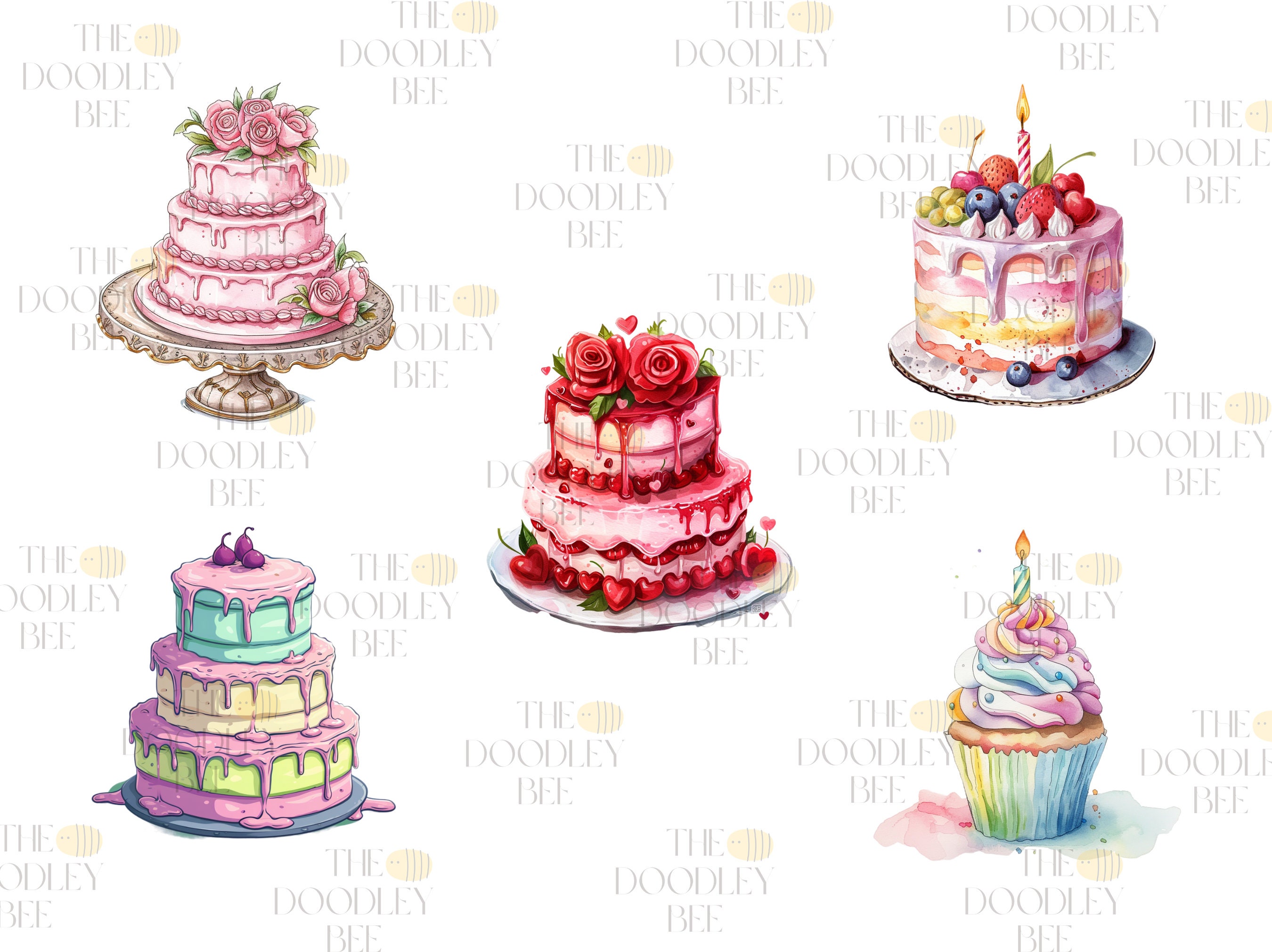 Watercolor Birthday Cakes Clipart, 25 High Quality Pngs, Nursery Art ...