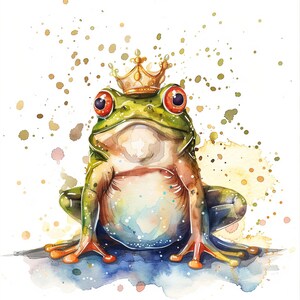 Watercolor Prince Charming Frog Clipart Bundle, Frog PNG Graphics ...