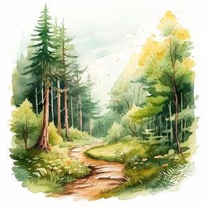 12 Cute Watercolor Forest Clipart, Wood Clip Art, Png. Digital ...