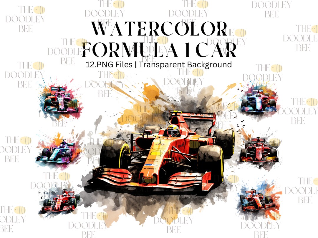 Watercolor Formula 1 Race Car Illustrations, High-quality F1 Racing ...