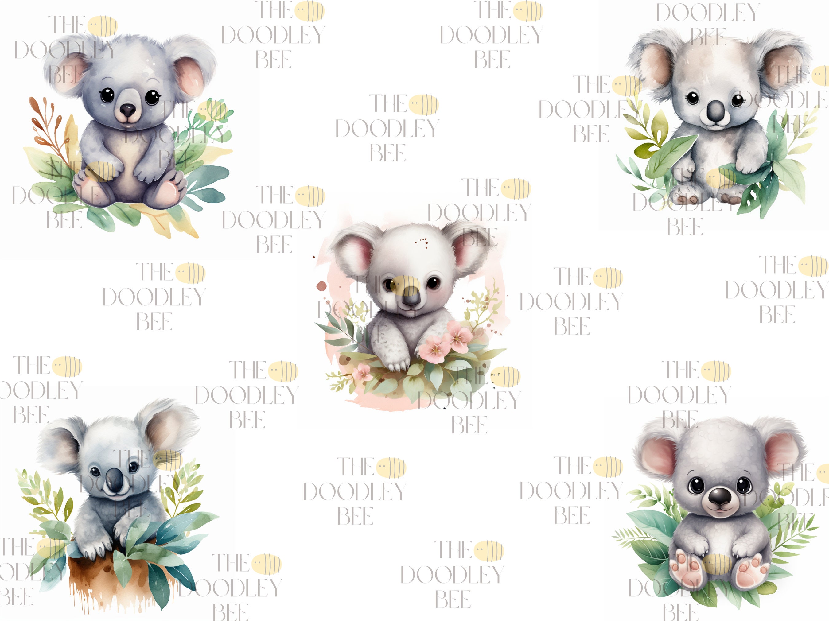 20 Koala Watercolor Clipart, Cute Koala Png, Nursery Decor, Baby Shower ...