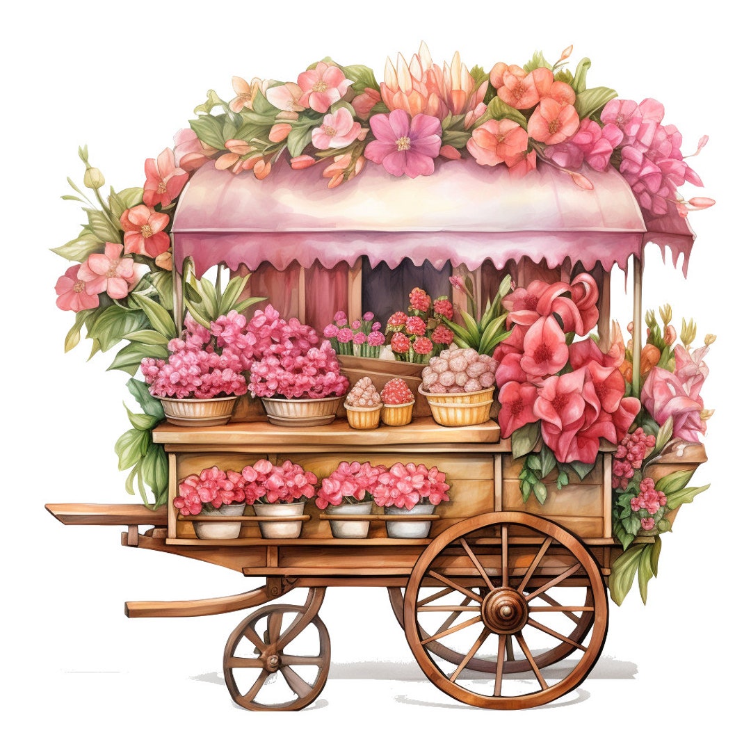 Watercolor Flower Carts Clipart Bundle, 12 Digital Download, Digital ...
