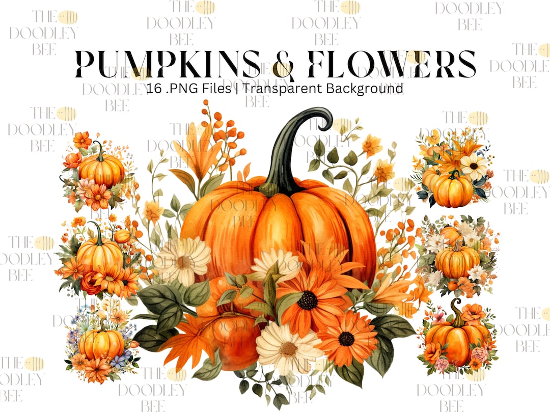 16 Pumpkin Bouquets Watercolor Clipart, Fall Clipart Digital Download ...