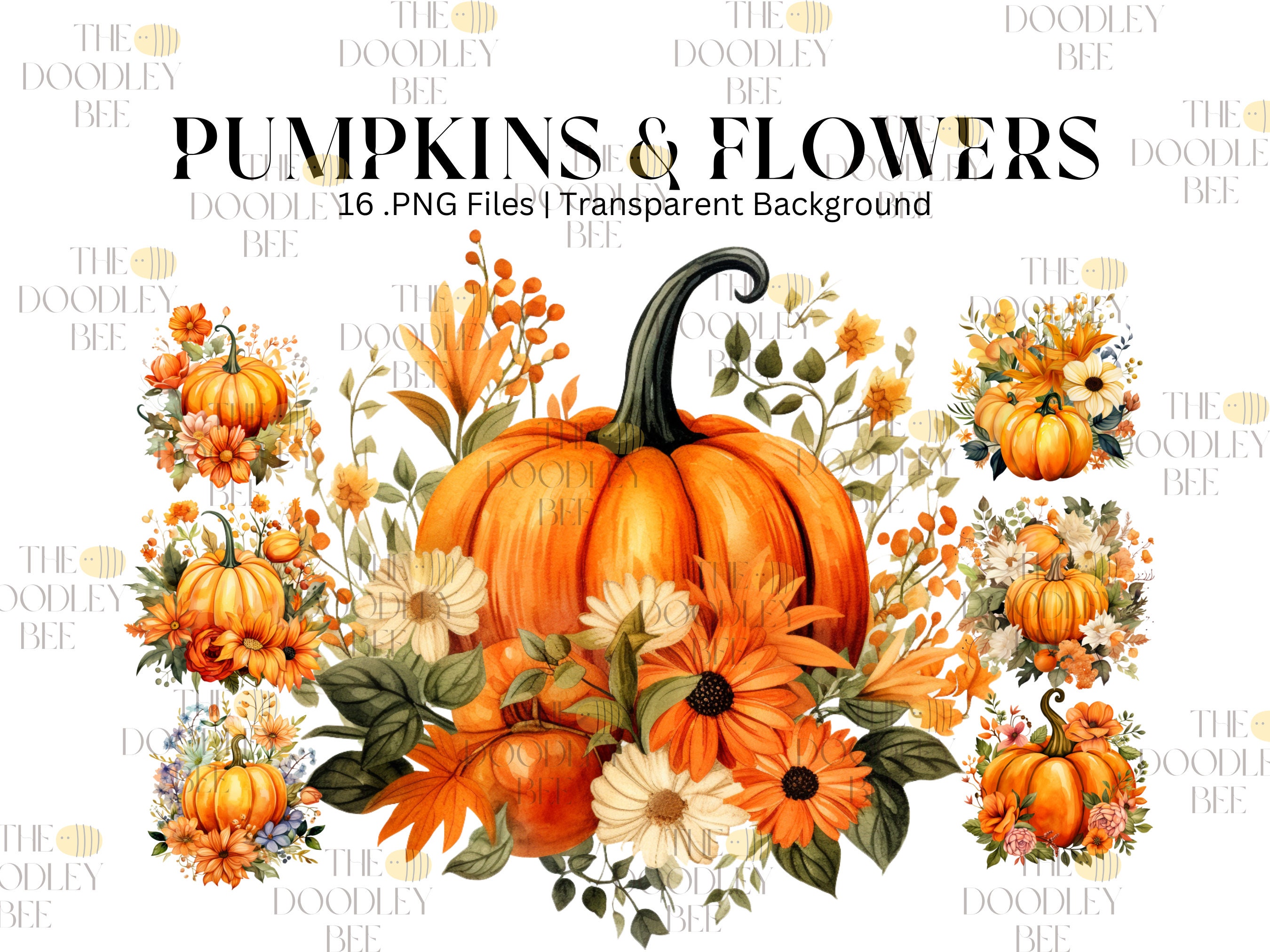 Pumpkin Bouquets Watercolor Clipart 16 Fall Clipart Digital - Etsy
