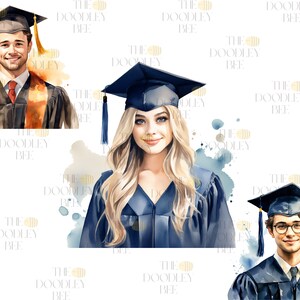 Graduation Watercolor Clipart, 12 Watercolor Graduate Clipart, Student ...