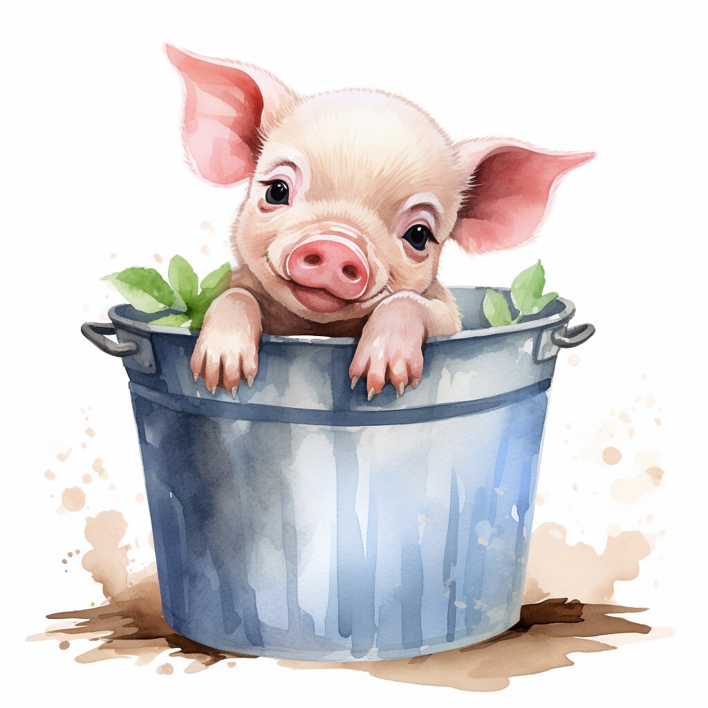 24 Baby Pig Watercolor Clipart PNG Bundle , Commercial Use, Digital ...