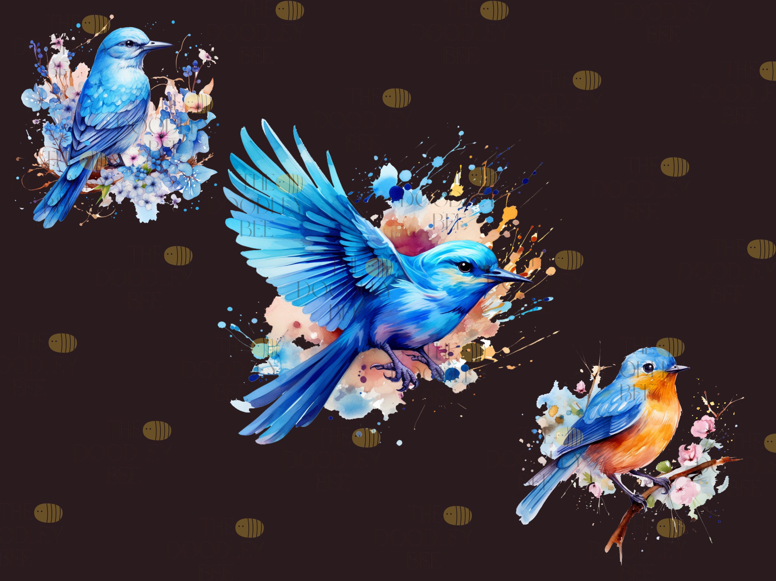 Watercolor Blue Bird Clipart 12 Pngs Digital Download Card - Etsy