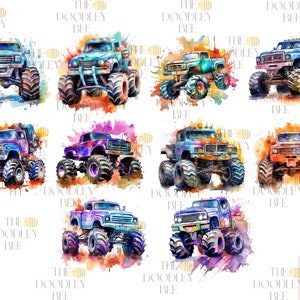 22 Monster Truck Watercolor Clipart Bundle for Commercial Use - Instant ...