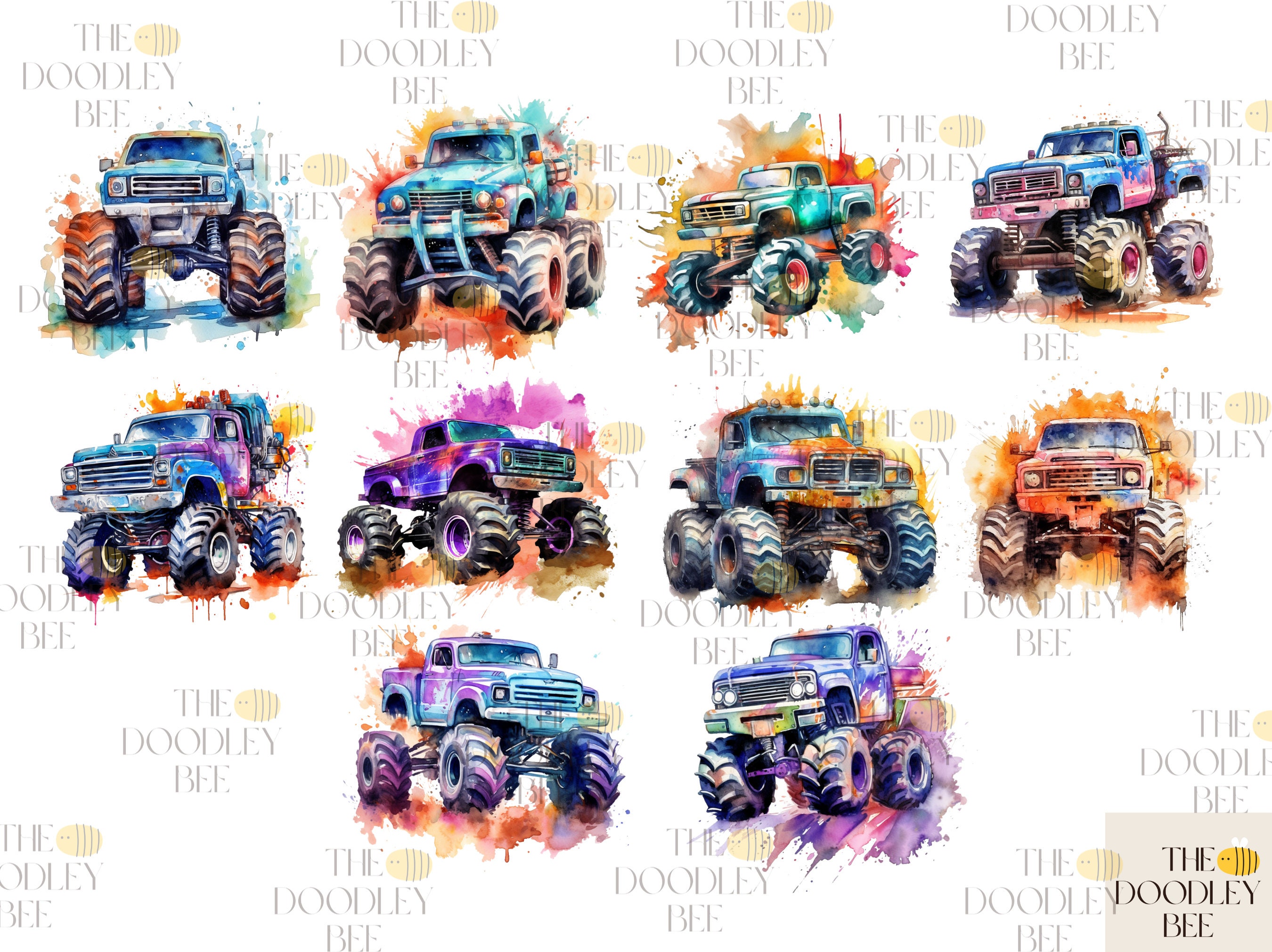 22 Monster Truck Watercolor Clipart Bundle for Commercial Use - Etsy