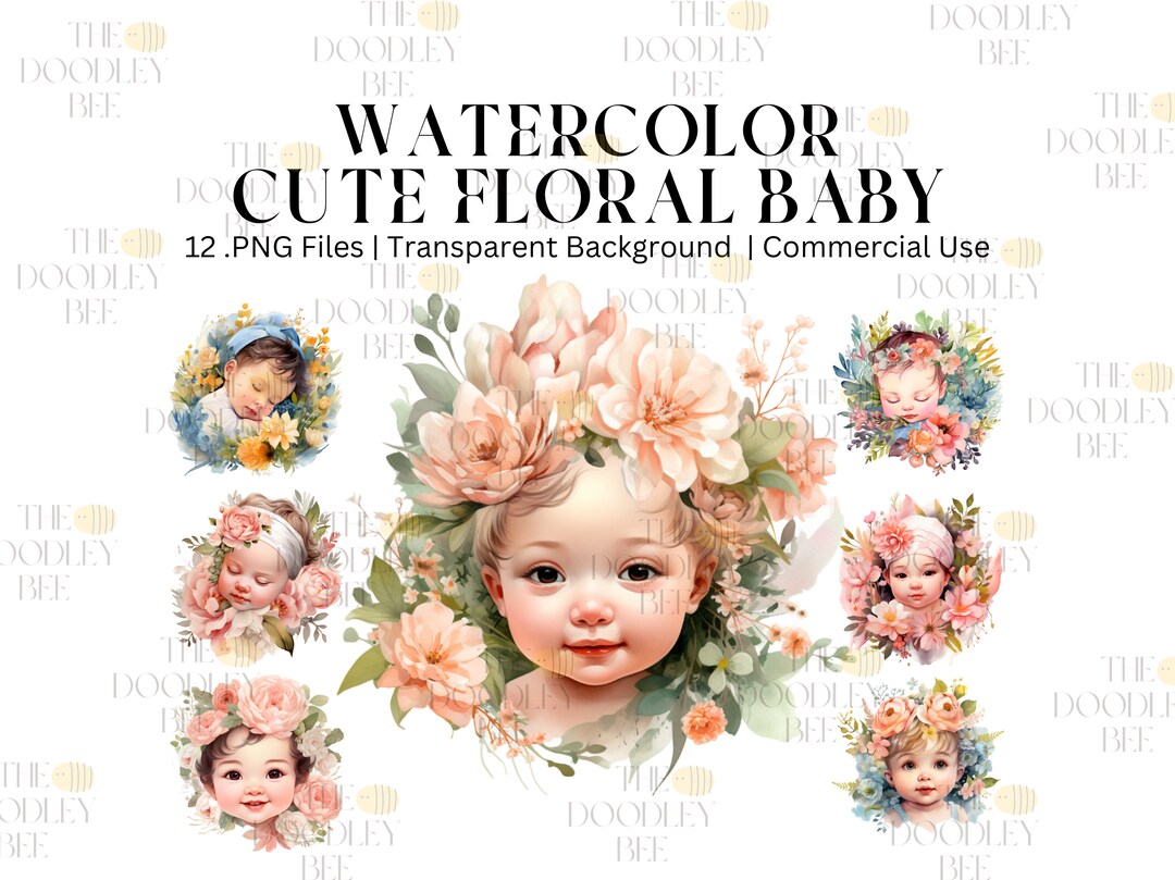 12 Cute Baby Watercolor Clipart Bundle, Transparent PNG, Digital ...