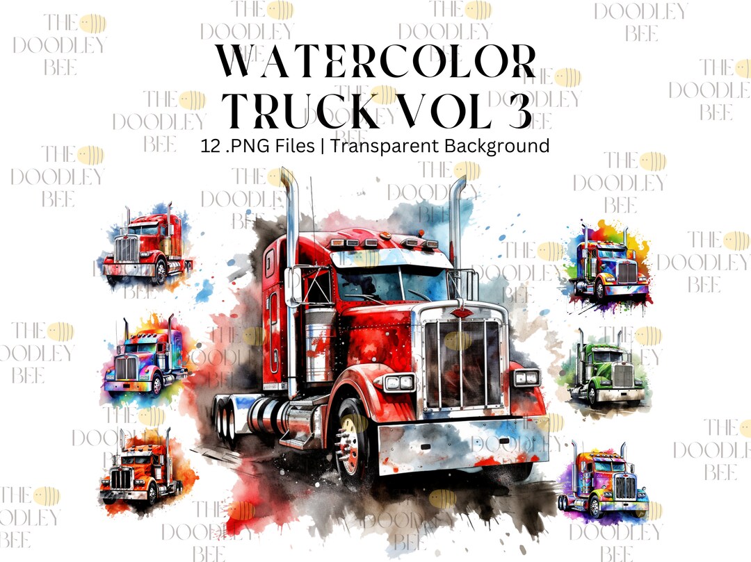 Watercolor Truck 12 Clipart PNG Bundle, Commercial Use, Digital ...