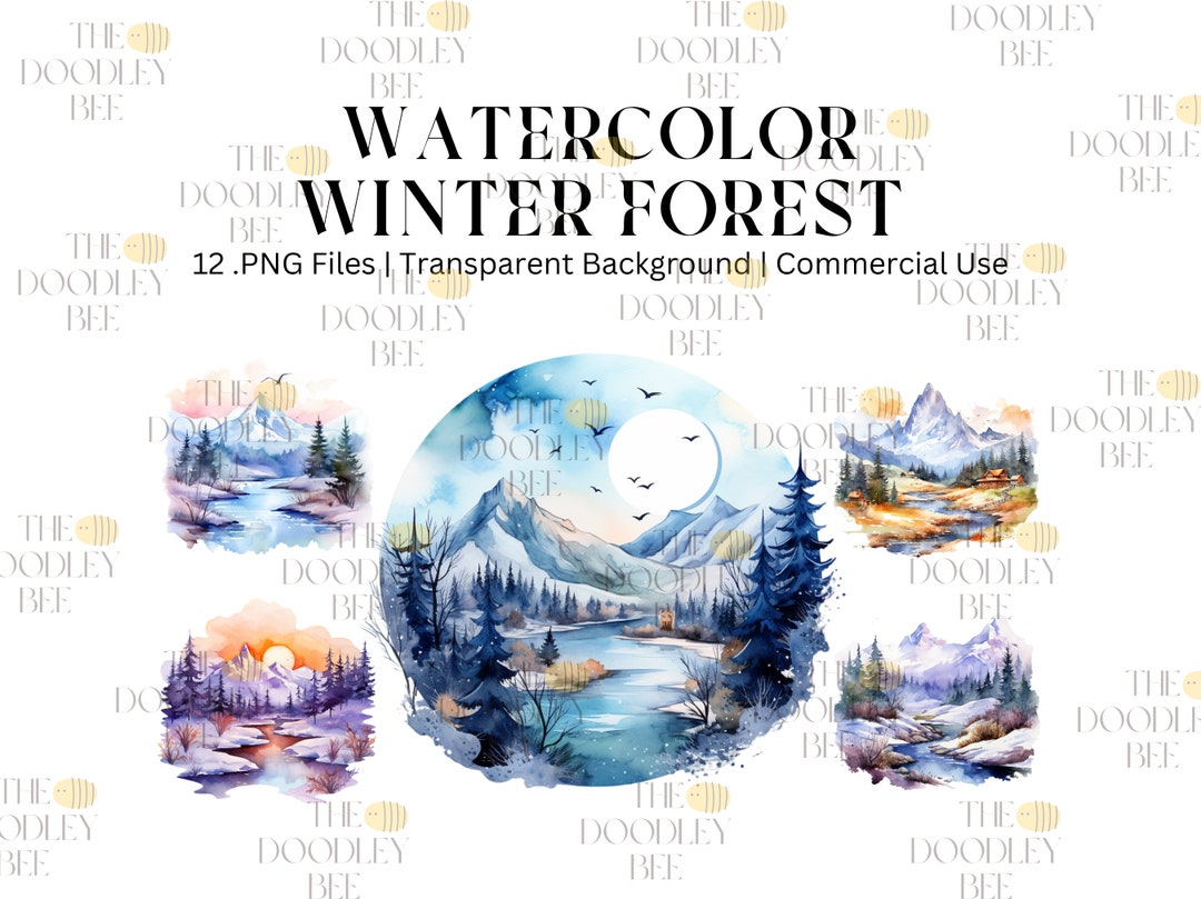 Digital Download Watercolor Winter Forest Clipart Wood Clip Art Winter ...