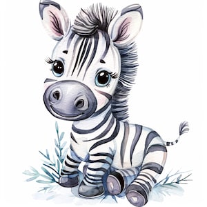Watercolor Cute Baby Zebra Clipart, 12 High Quality Pngs, Nursery Art ...