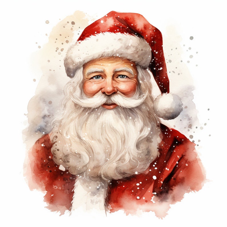 Watercolor Christmas Clipart PNG Bundle Santa Clause Rain - Etsy