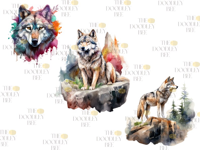 Watercolor Wolf Clipart Bundle, Watercolor Clipart, Digital Download ...