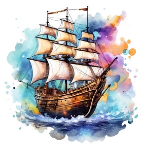 20 Dreamy Pirate Ship Watercolor Clipart Bundle Commercial - Etsy
