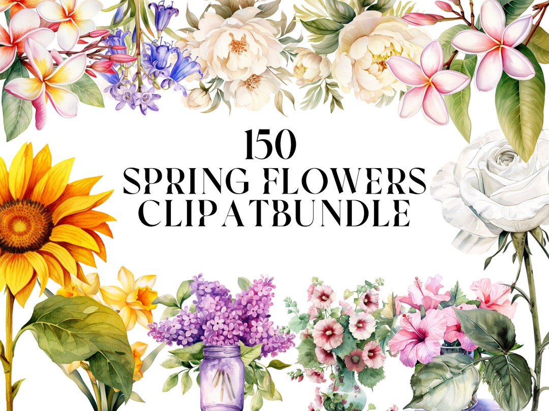 150 SPRING FLOWERS Clip Arts Commercial Use, Bundle, Digital ...