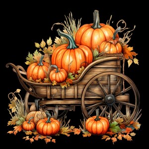 Pumpkin Wagon Clipart, 10 High-quality Pngs, Pumpkin Cart, Autumn ...