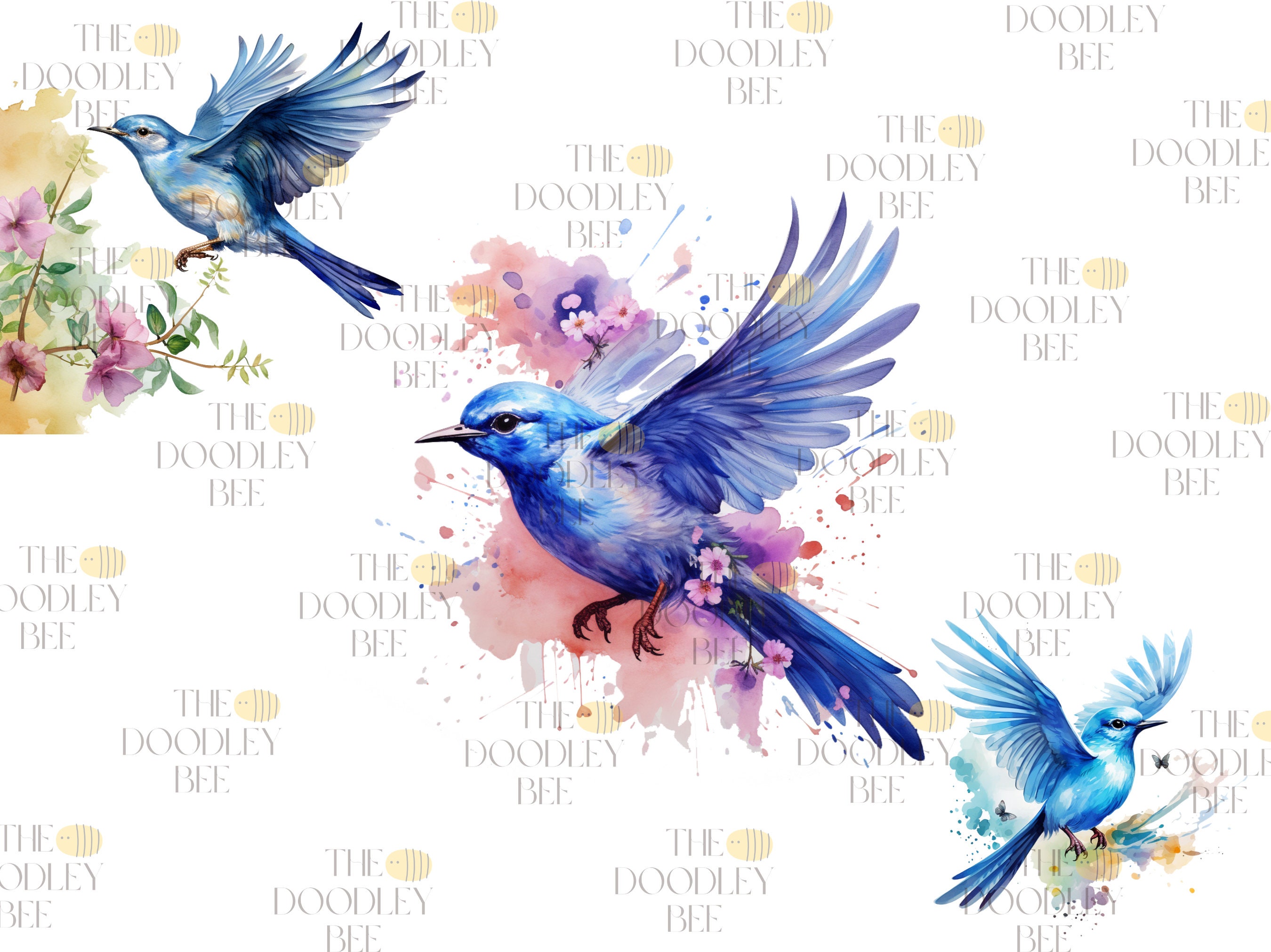 Watercolor Blue Bird Clipart 12 Pngs Digital Download Card - Etsy
