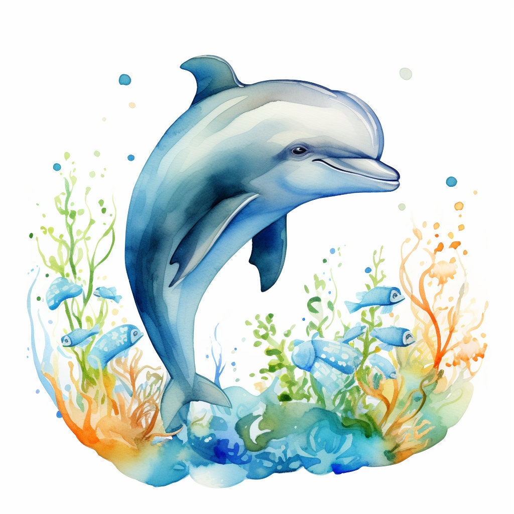 12 Watercolor Dolphins Clipart Bundle, Digital Download, Digital Paper ...