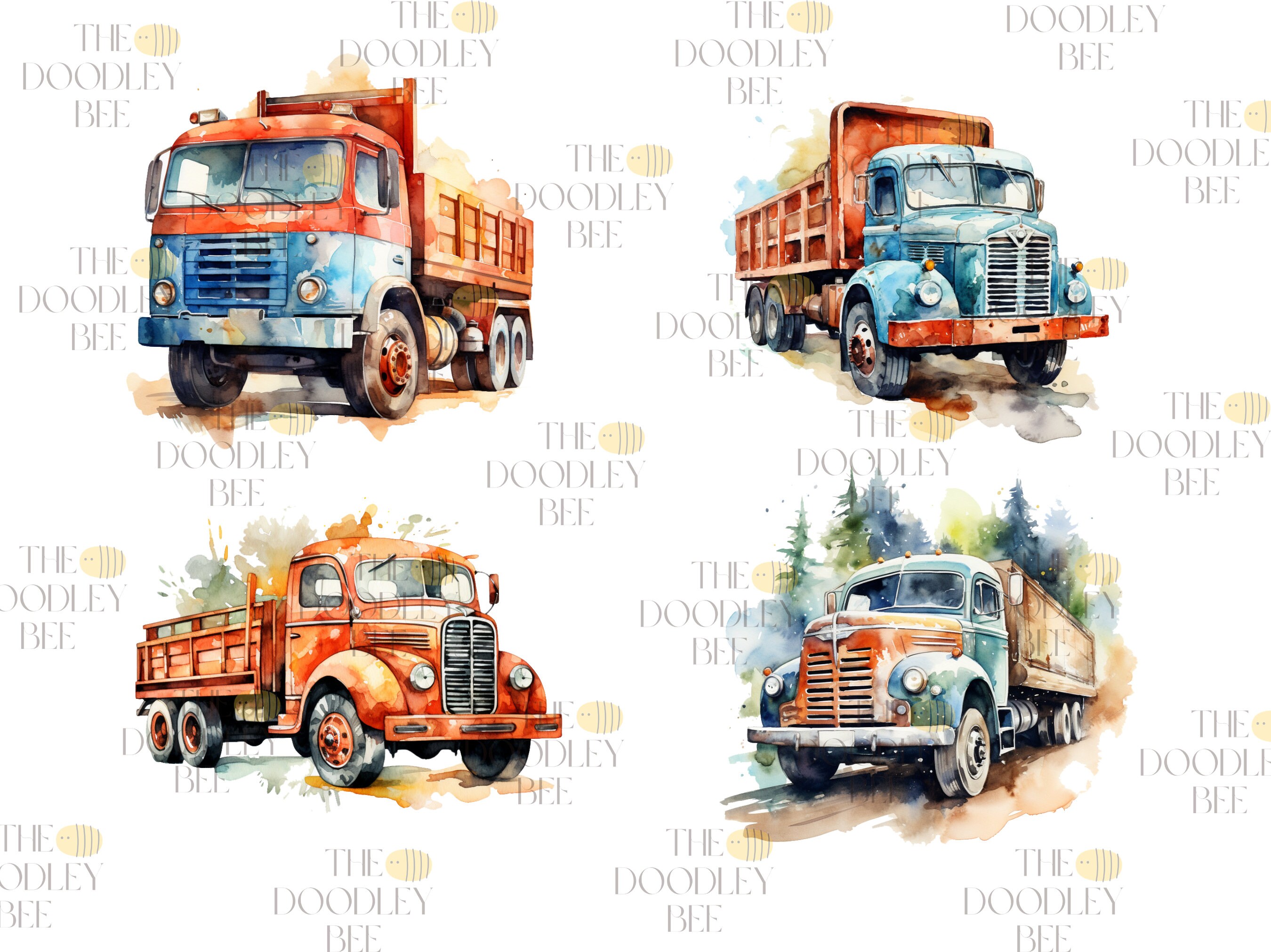 20 Watercolor Truck Clipart PNG Bundle, Commercial Use, Digital ...