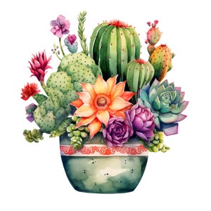 Watercolor Cactus Clipart, 12 Desert Cactus Clipart Desert Cacti ...