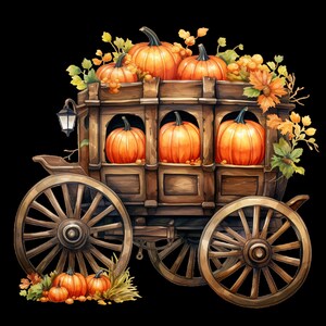 Pumpkin Wagon Clipart, 10 High-quality Pngs, Pumpkin Cart, Autumn ...
