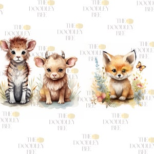 20 Cute Baby Animal Watercolor Clipart PNG Bundle, Commercial Use ...