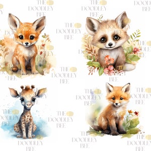 20 Cute Baby Animal Watercolor Clipart PNG Bundle, Commercial Use ...